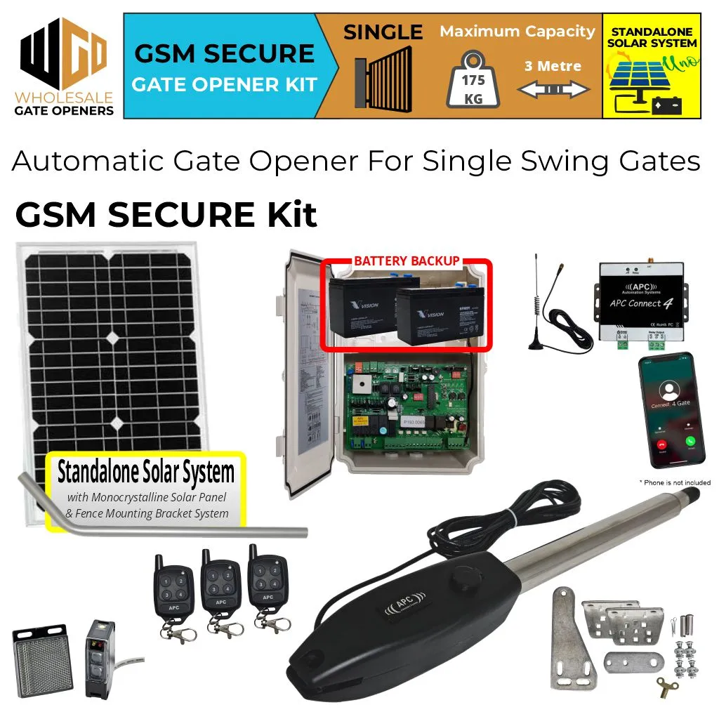 Standalone Solar OFF Grid Single Swing Gate Automation GSM Secure Kit with T575L Linear Actuator ...