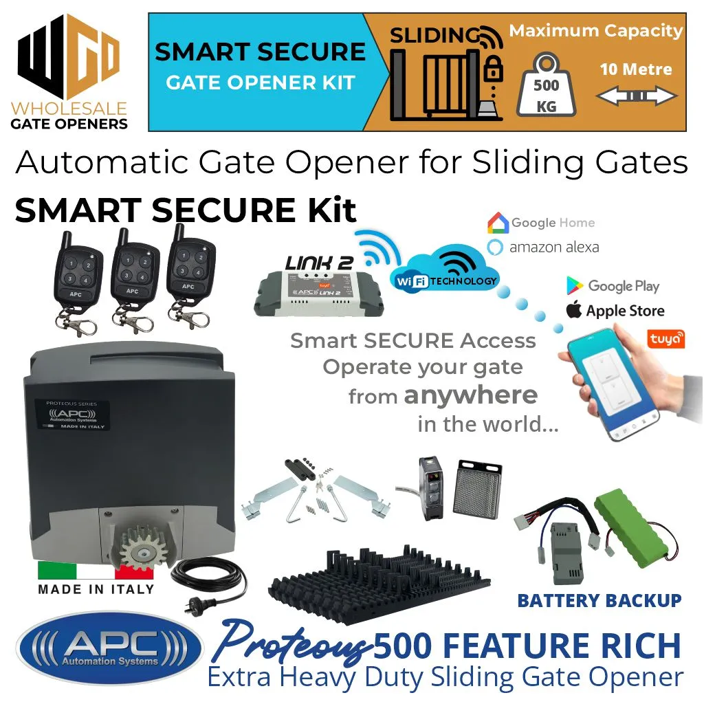 Proteous 500 Smart Italian Made Heavy Duty Automatic Electric Sliding Driveway Gate Opener Kit ...