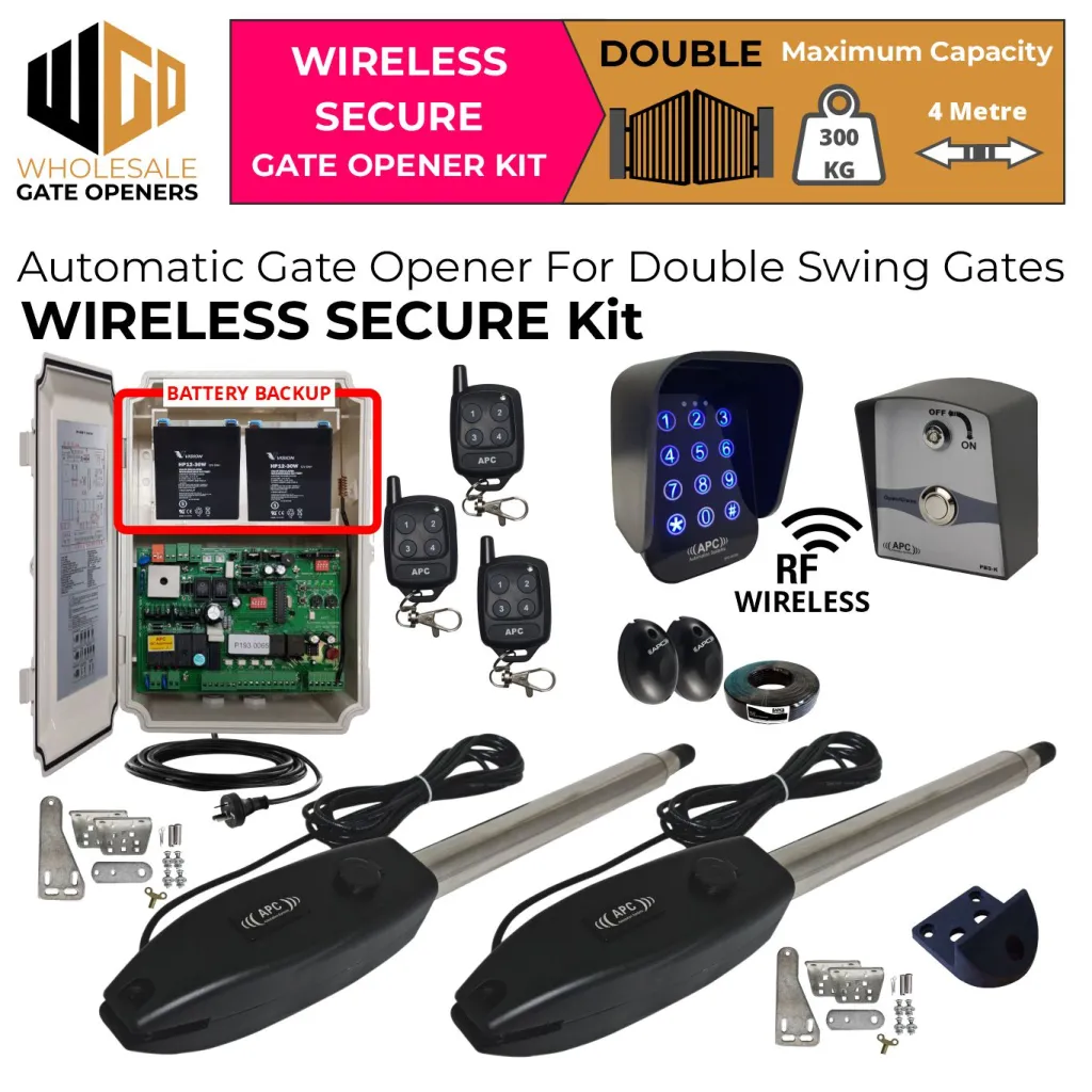 Double Swing Driveway Gate Opener Wireless Secure Kit With T675L Linear Actuators - SWING GATE ...