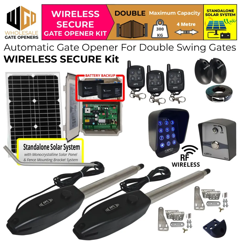 Solar Powered Gate Automation Wireless Secure Kit for Double Swing ...