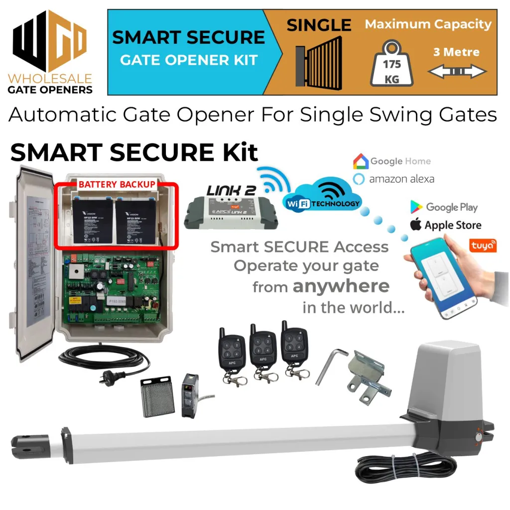 Single Swing Gate Opener Smart Secure Kit | Electric Automatic ...