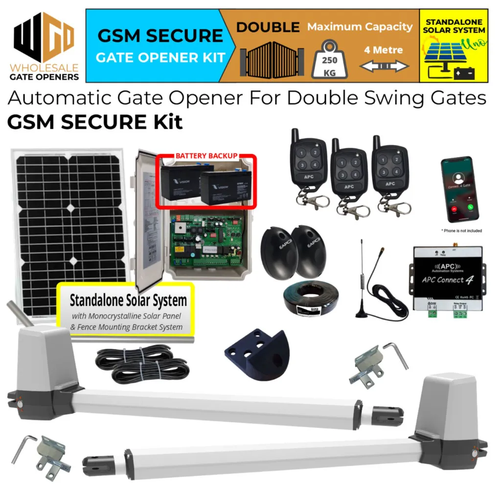 Solar Powered Gate Automation GSM Secure Kit for Double Swing Gates ...