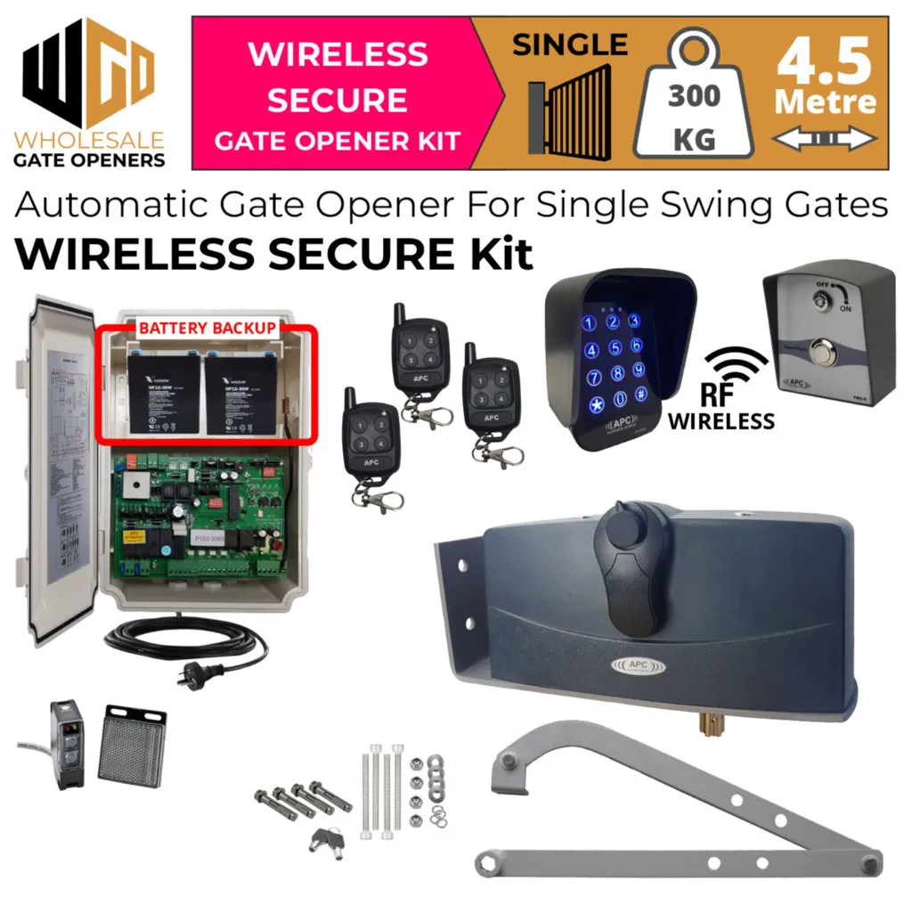 Single Swing Gate Automation Wireless Secure Kit with With Adjustable ...