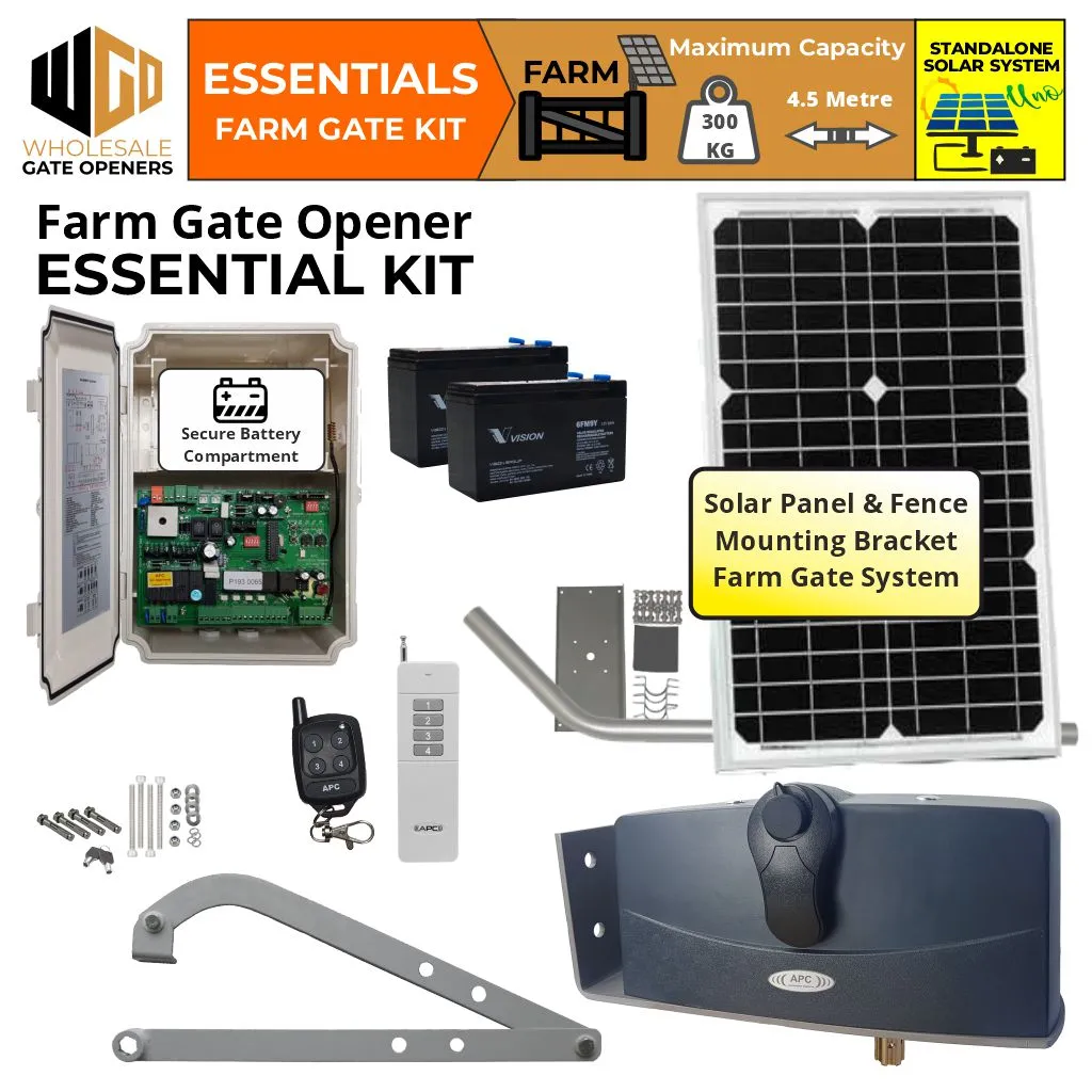 Solar Powered Single Swing Gate Automation Essential Kit with With Adjustable Limit Switches ...