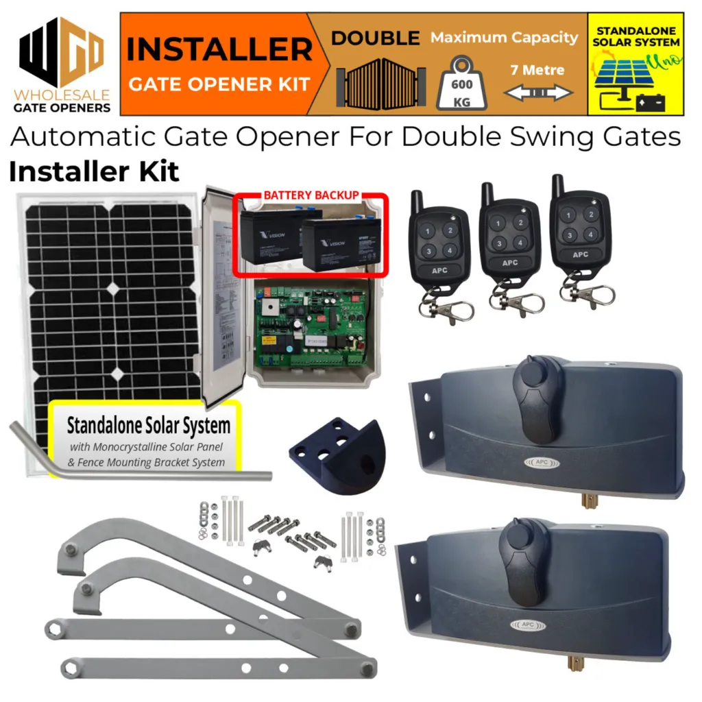 Solar Powered Double Swing Gate Automation Installer Kit with APC-890 - SWING GATE OPENER KITS
