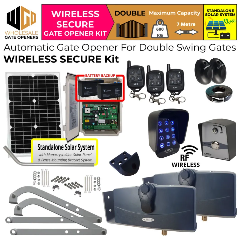 Solar Powered Double Swing Gate Automation Wireless Secure Kit with APC-890 - SWING GATE OPENER KITS