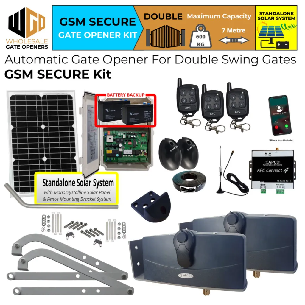 Solar Powered Double Swing Gate Automation GSM Secure Kit with APC-890 ...