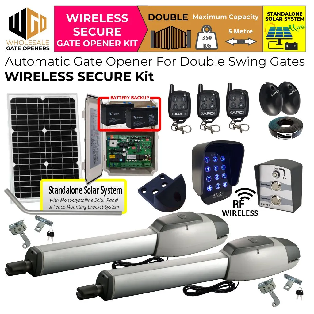 Solar Powered Double Swing Gate Wireless Secure Kit With T800TL Motor ...