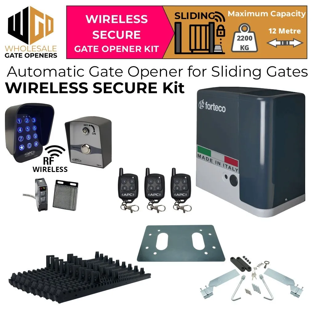 FORTECO 2200 Italian-Made Sliding Driveway Gate Opener Wireless Secure Kit