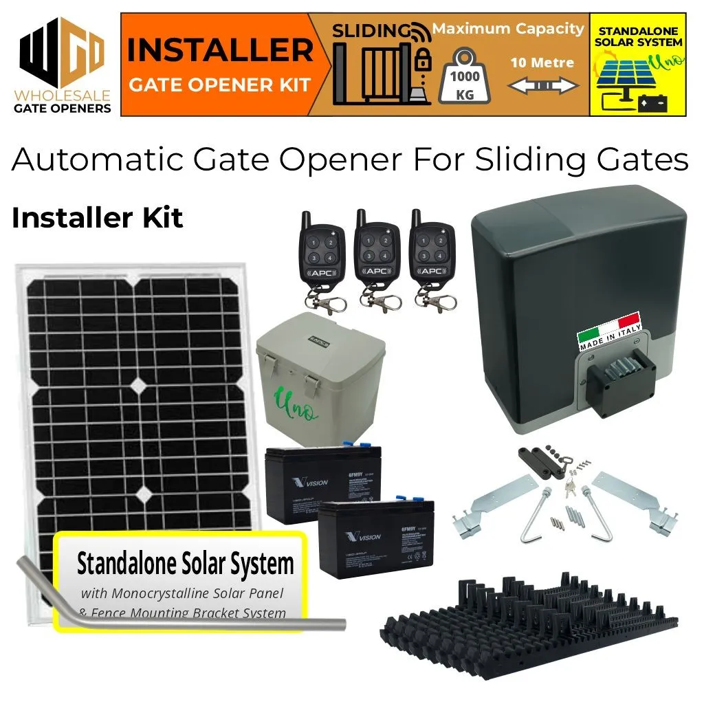 Solar Electric Automatic Sliding Gate Opener DIY Kit | 1000kg and 10m Capacity