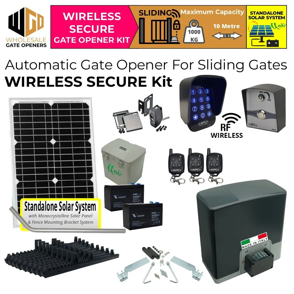Solar Electric Automatic Sliding Gate Opener Wireless Secure Kit | 1000kg and 10m Capacity