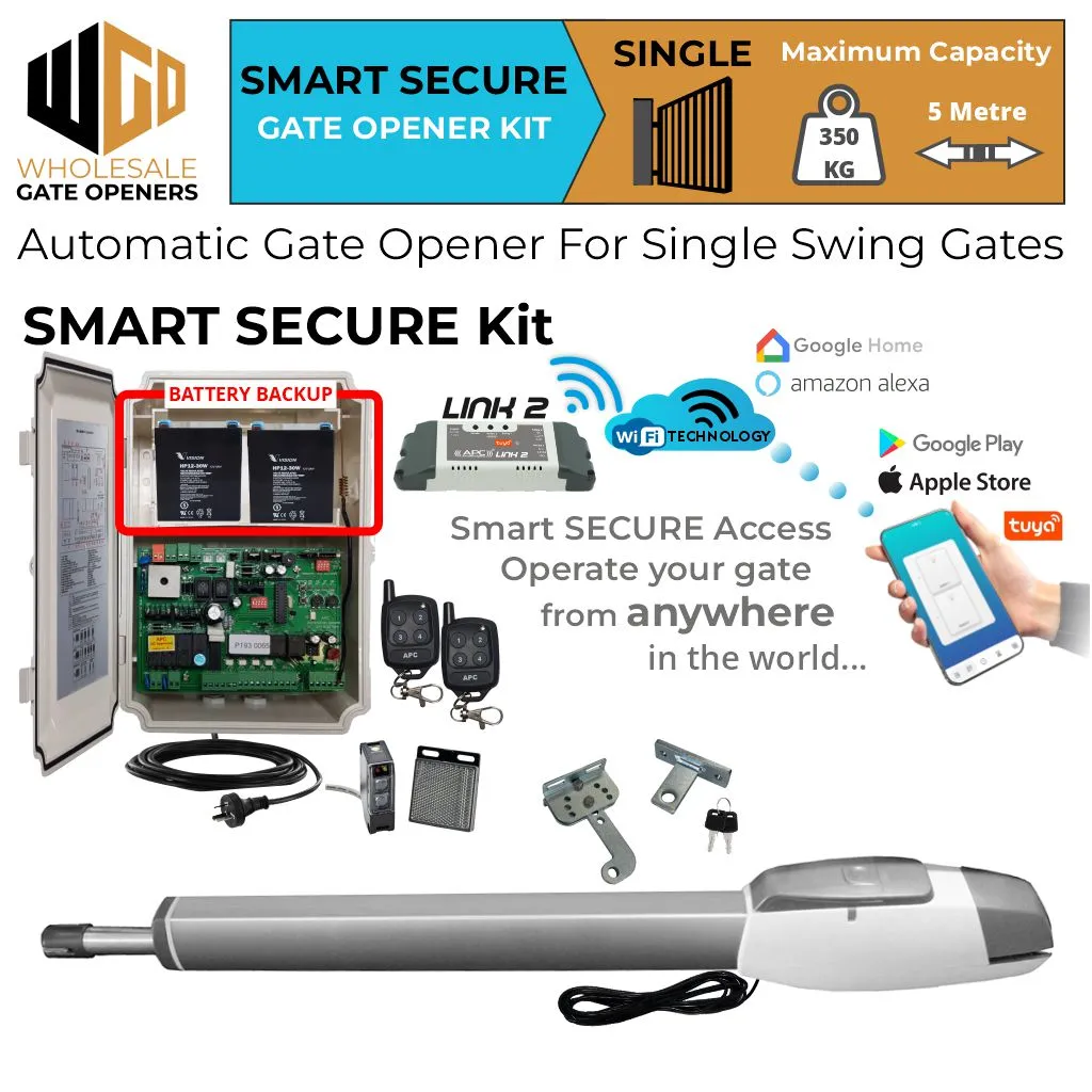 Single Swing Gate Opener Smart Secure Kit for Automatic Driveway With ...