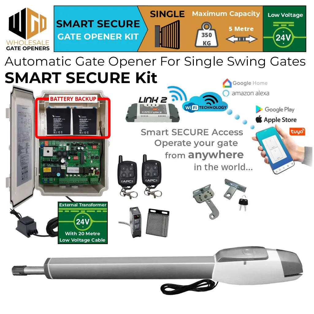 Single Swing Gate Opener Smart Secure Low Voltage Kit With T750TL Motor