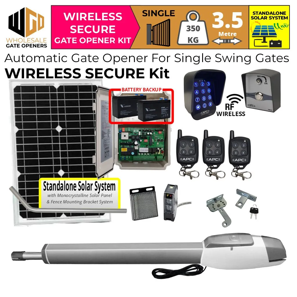 Solar Powered Single Swing Gate Opener Wireless Secure Kit With T750TL Motor