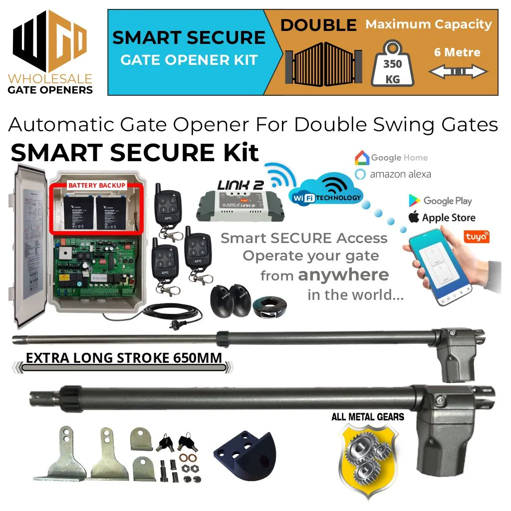 Automatic Double Swing Gate DIY Smart Secure Kit with Extra Long Stroke ...