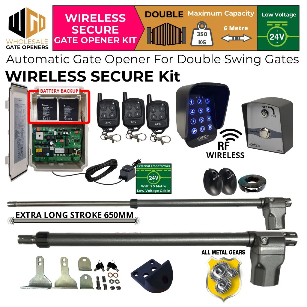 Automatic Double Swing Gate Wireless Secure Kit with Extra Long Stroke Length Linear Actuator