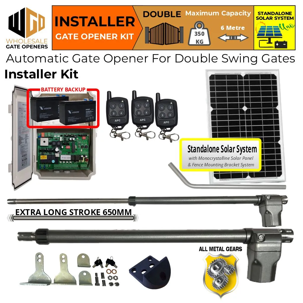 Solar Powered Automatic Double Swing Gate Kit with Extra Long Stroke ...