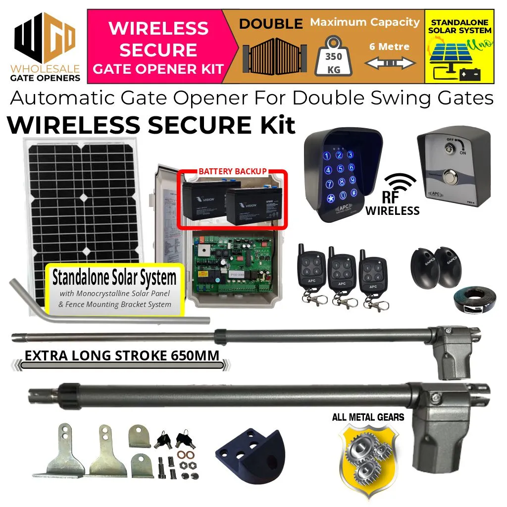 Solar Powered Automatic Double Swing Gate Wireless Securre Kit with T825L Length Linear Actuator ...